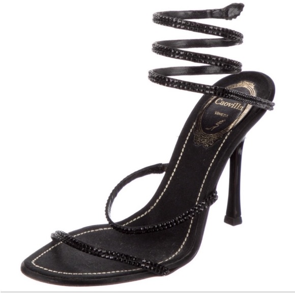Rene Caovilla | Shoes | Authentic Rene Caovilla Black Wrap Around Heels ...